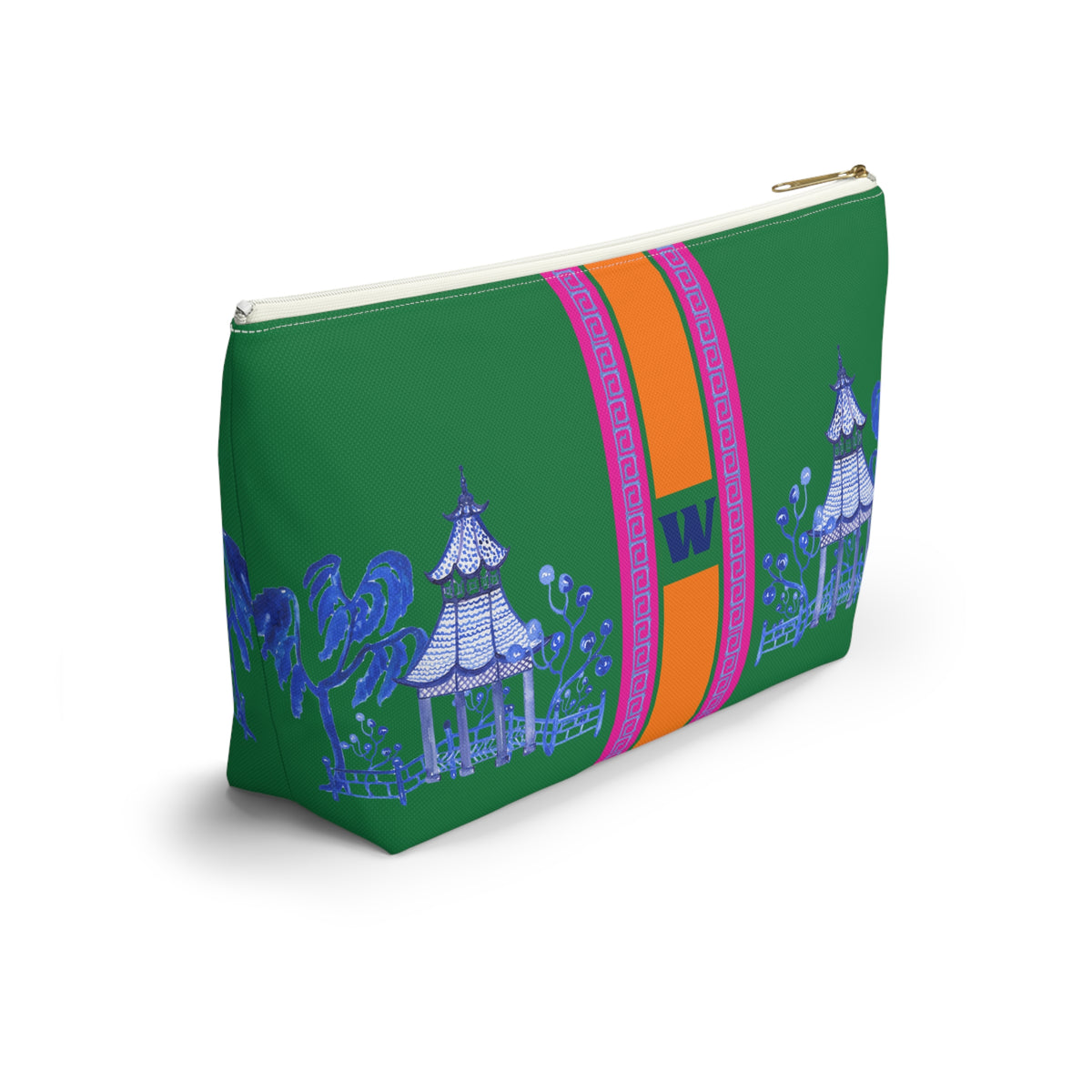 Monogrammed Green Pagoda Mahjong Tile Bag: Chinoiserie Travel Pouch, S ...